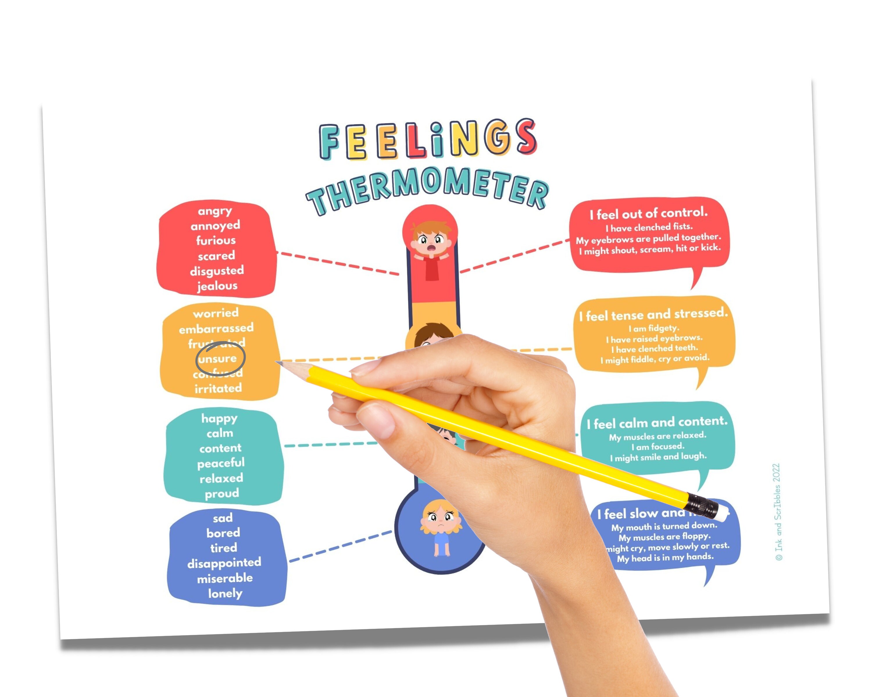 Feelings Thermometer Chart for Kids: Emotional Regulation (digital ...
