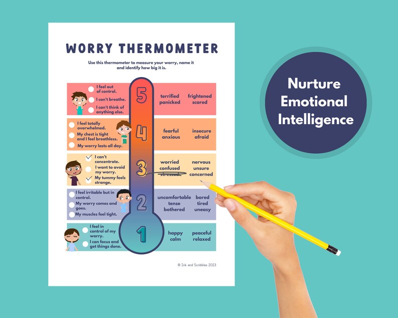 Anxiety Thermometer for Kids: Worry Scale Printable (instant Download ...
