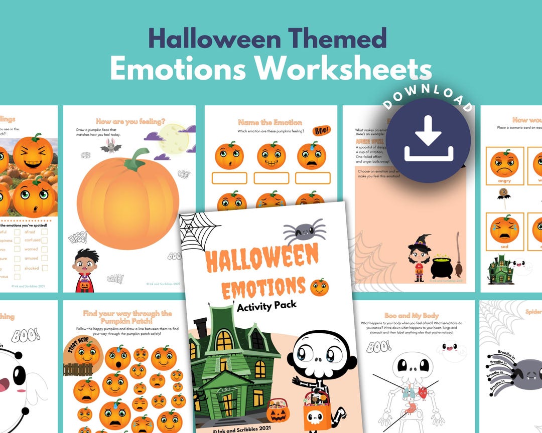Halloween PRINTABLE Worksheets and Activity for Kids Emotion Learning ...