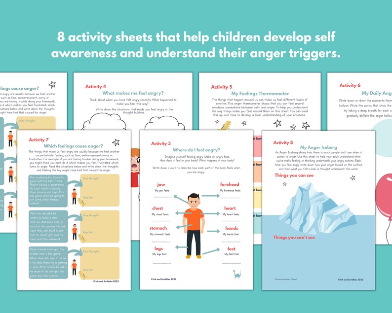 Anger Management Worksheets for Kids: Dinosaur Themed Emotional ...