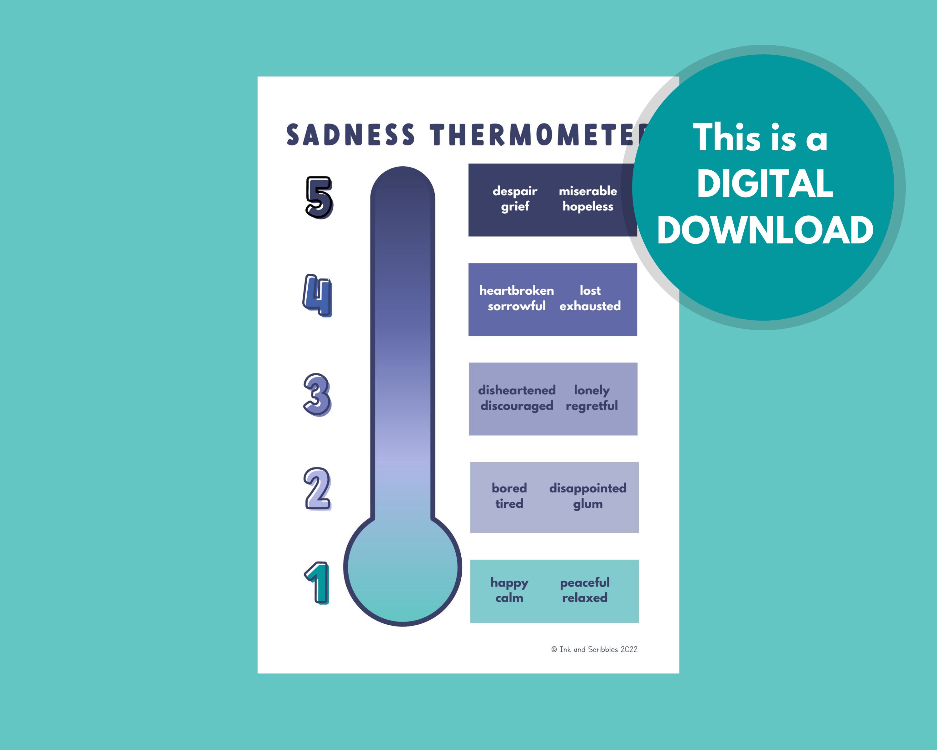 Sadness Emotion Thermometer PRINTABLE for Kids and Teens - Etsy