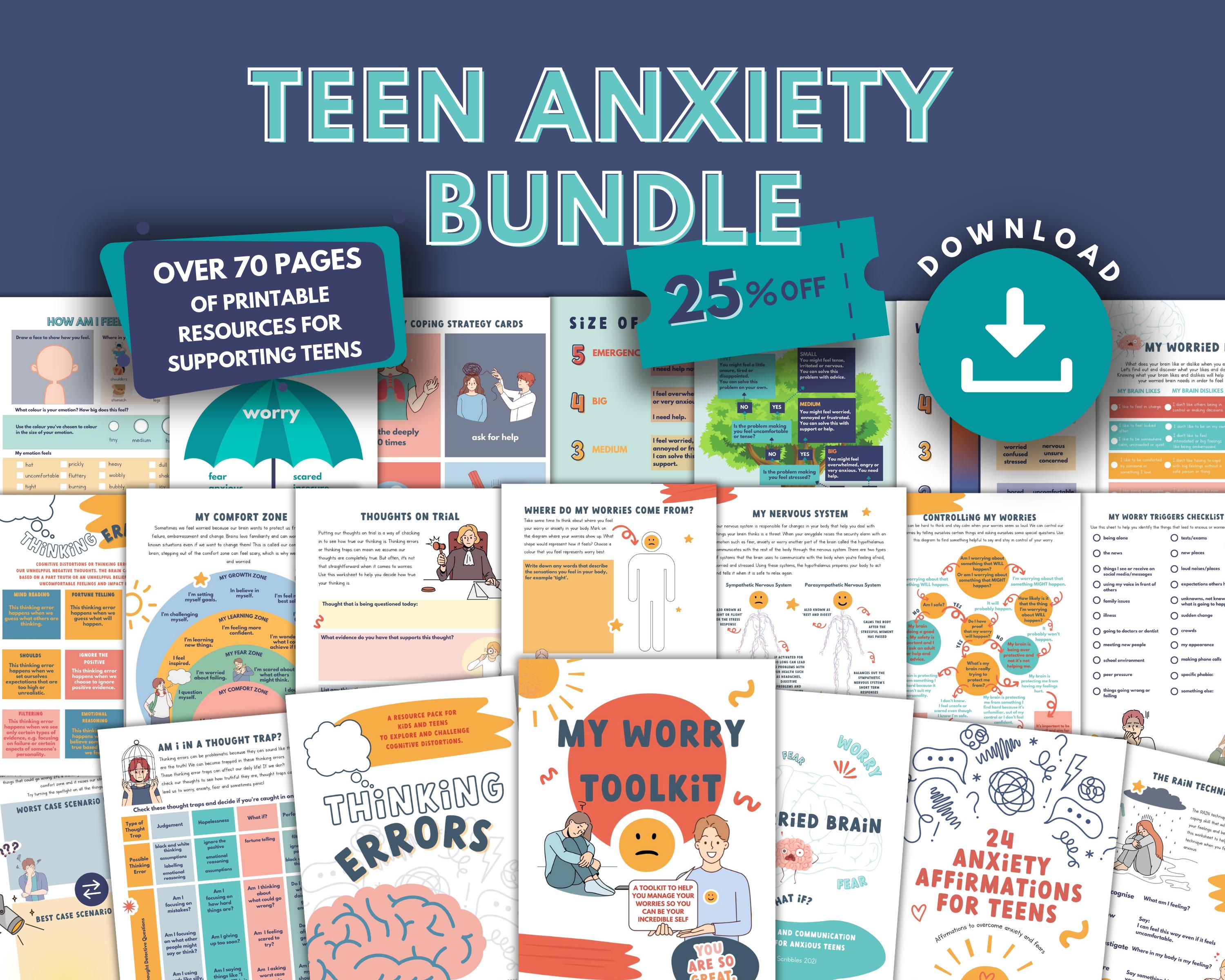 Teen Anxiety Printable Toolkit | CBT Coping Skills Worksheet, Emotional ...