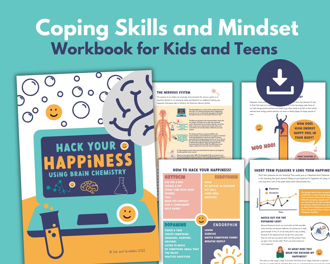 Happiness Brain Chemicals, Coping Skills PRINTABLE for Kids, Teens ...
