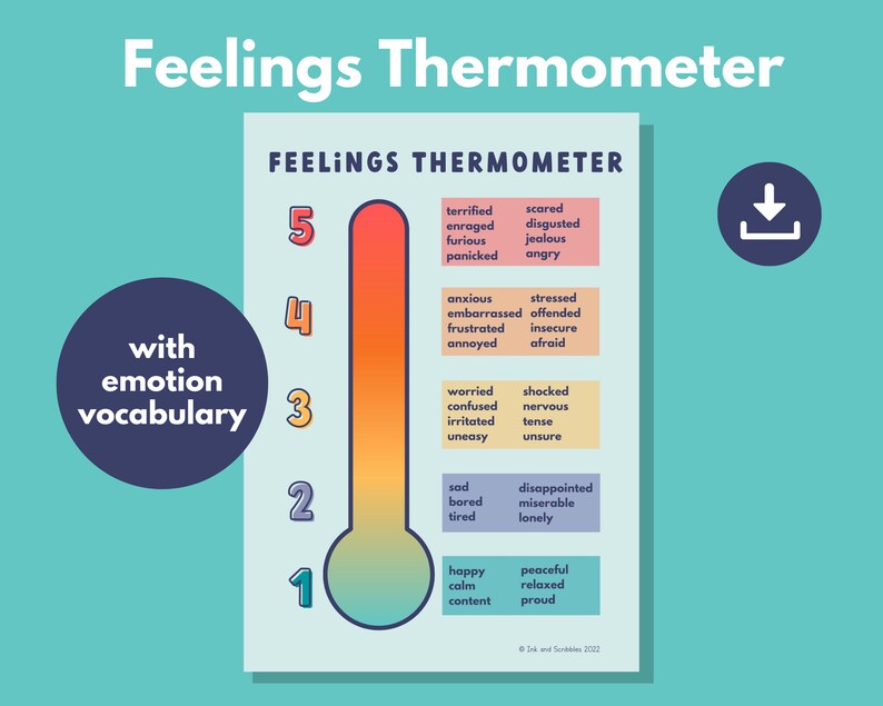 Emotions Thermometer Scale PRINTABLE for Kids Identifying - Etsy