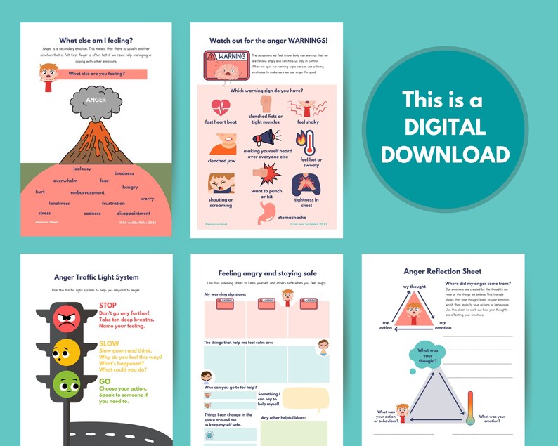 Anger Management Worksheets for Kids PRINTABLE Managing Emotions ...
