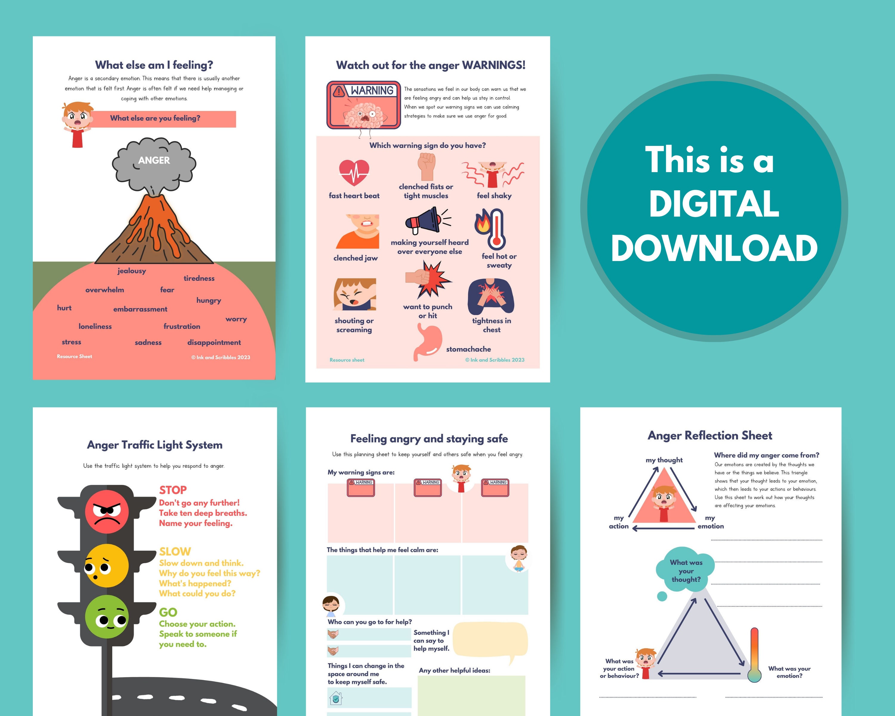Anger Management Worksheets for Kids PRINTABLE Managing Emotions ...