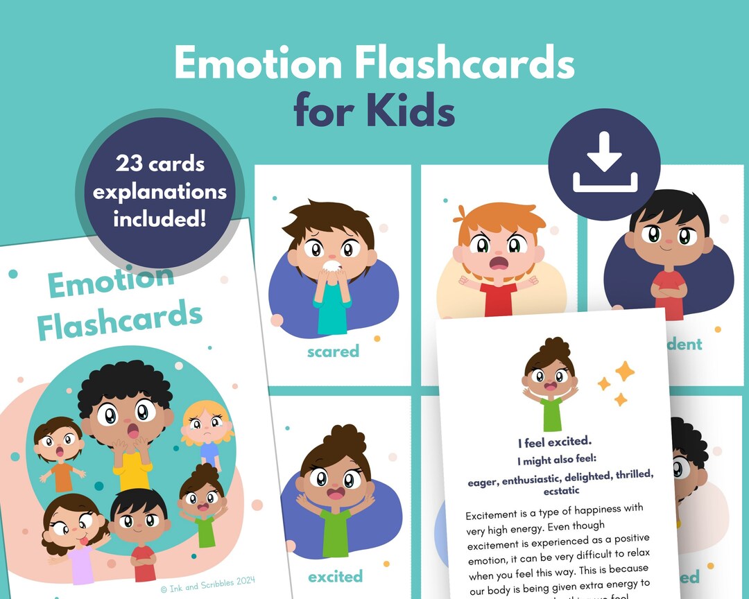 Emotion Cards PRINTABLE for Kids Feelings Flashcards Identify and Recognise Emotions Emotional ...