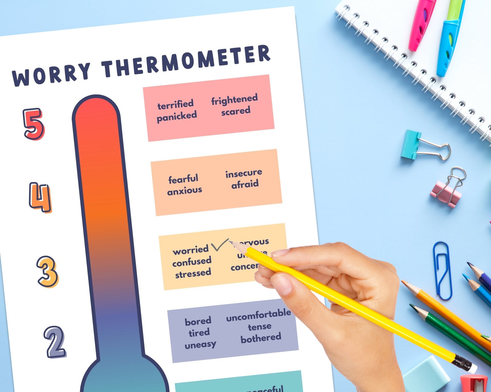 Anxiety Thermometer PRINTABLE for Kids and Teens | Worry, Fear Scale ...