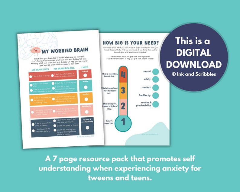 Anxiety Coping Skills Printable for Teens: My Worried Brain (PDF ...