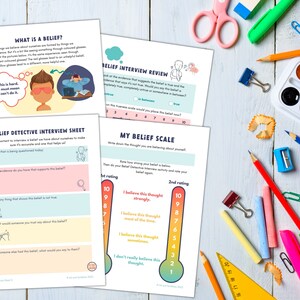 Self Esteem CBT Worksheets for Kids, Teens, Negative Thoughts, Limiting ...