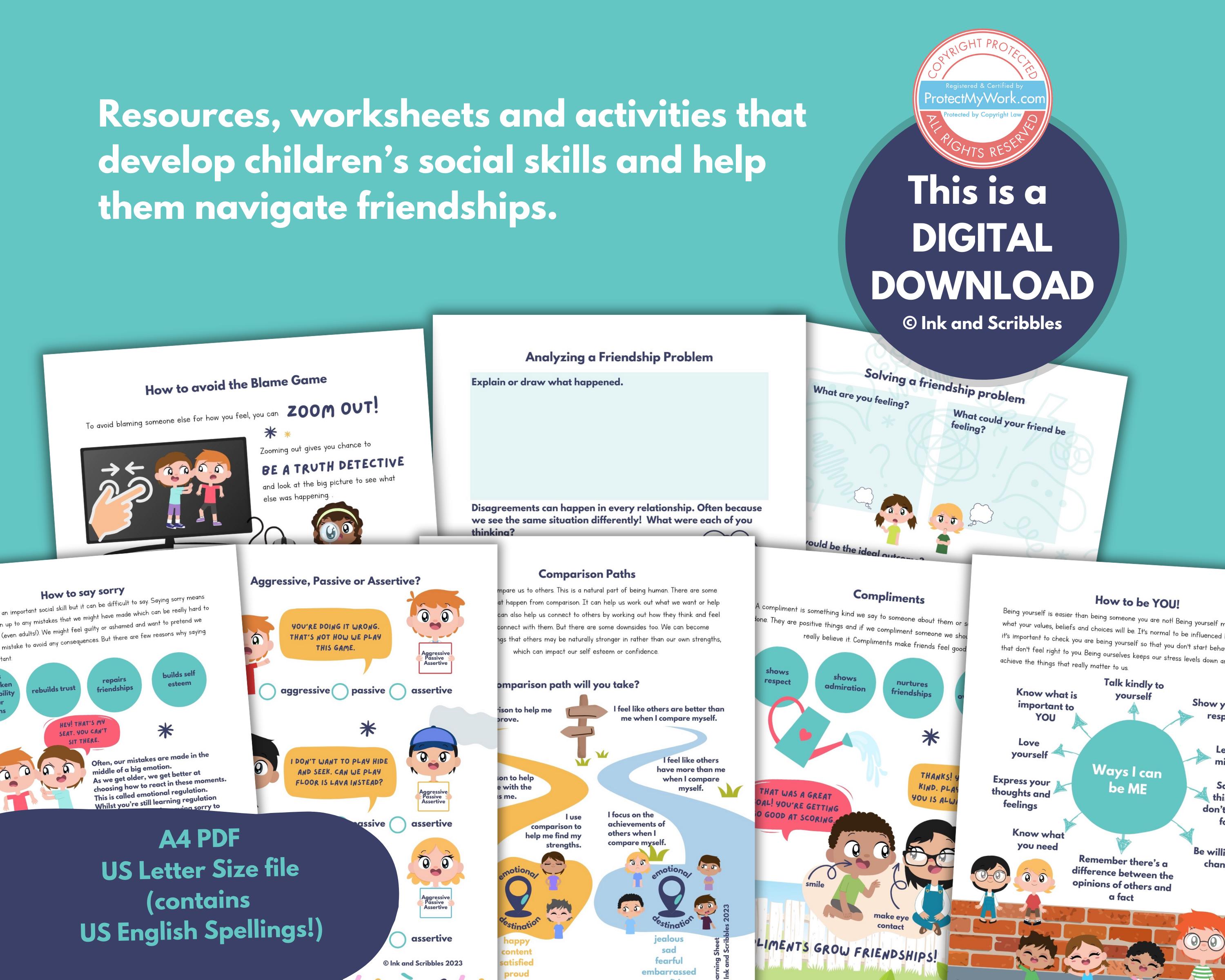 Friendship & Social Skills Workbook for Kids | Printable SEL Activities ...