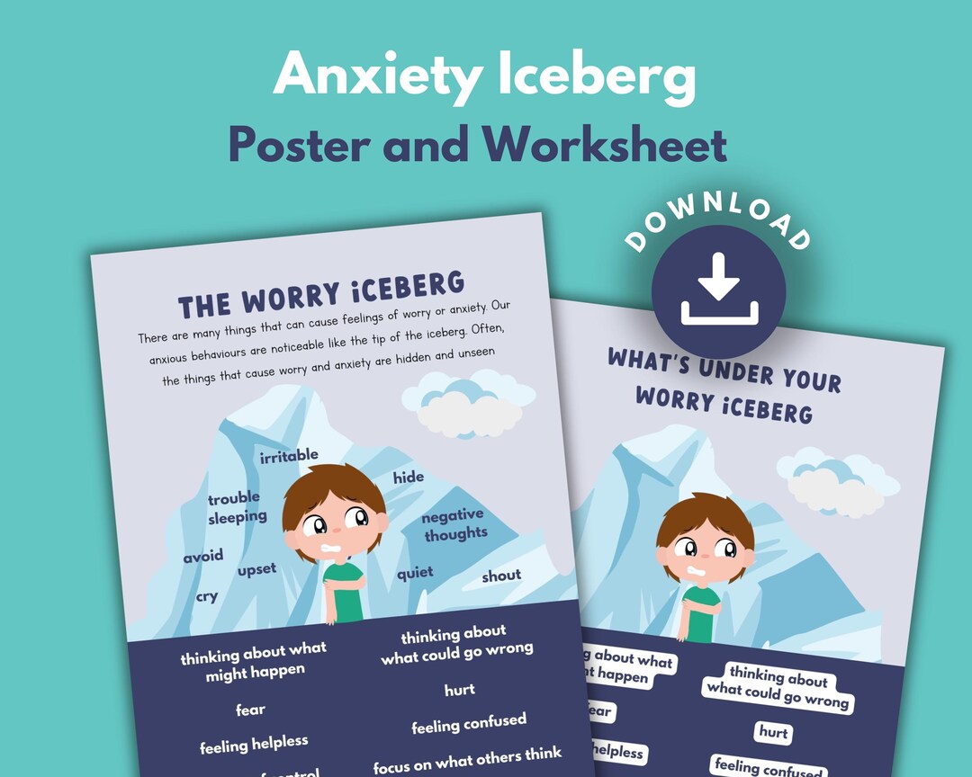 Anxiety Iceberg Poster & Worksheet: Kids' Self Regulation Tool (digital ...