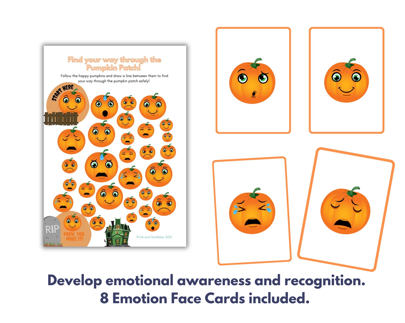 Halloween Emotion Learning Worksheets: Pumpkin Feelings Cards (digital ...