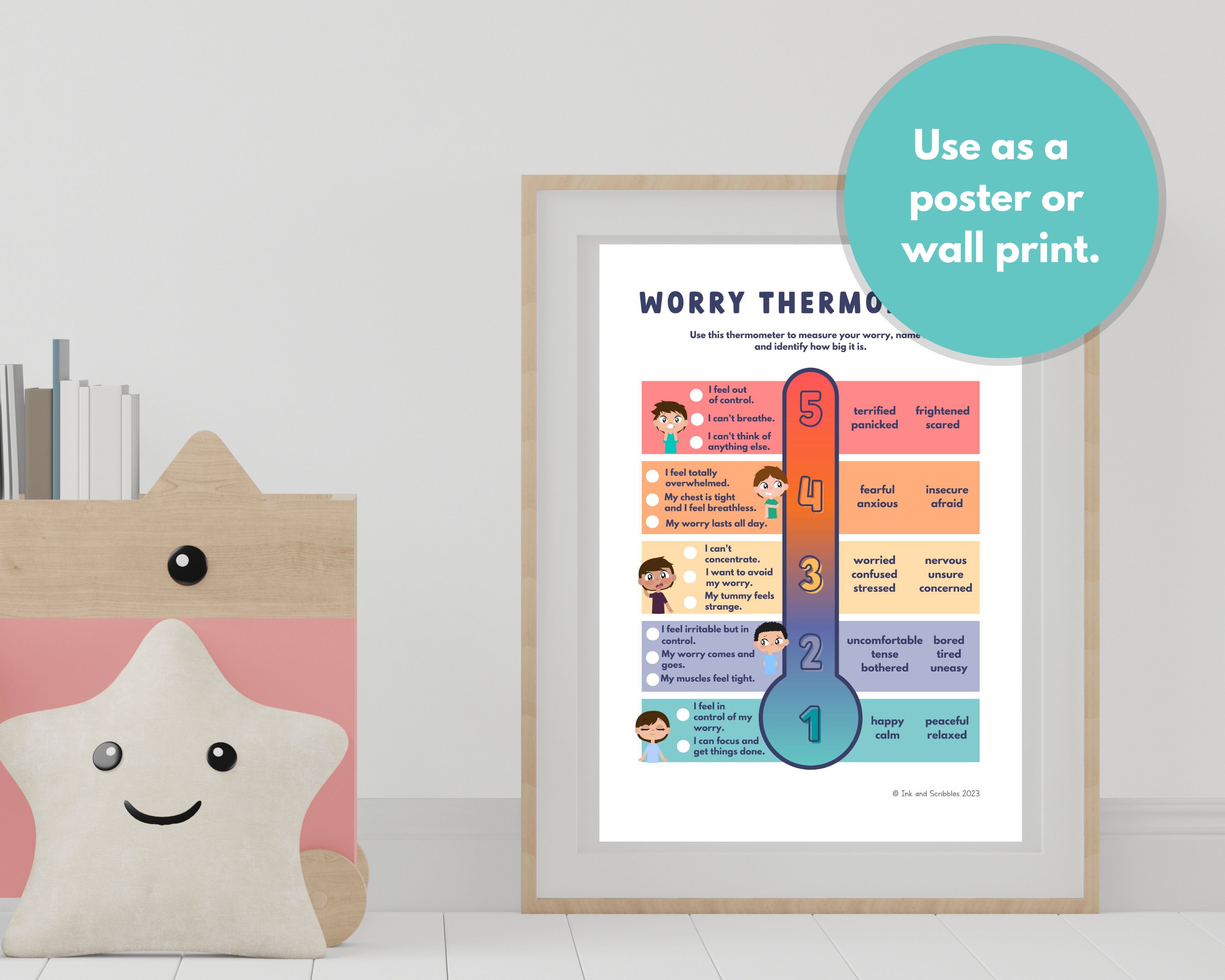 Anxiety Thermometer for Kids: Worry Scale Printable (instant Download ...