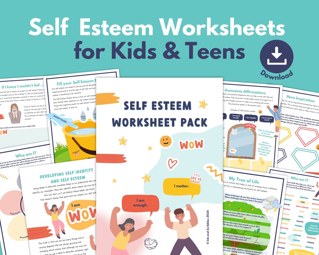 Self Esteem Worksheets for Teenagers PRINTABLE Positive Thinking & Self ...