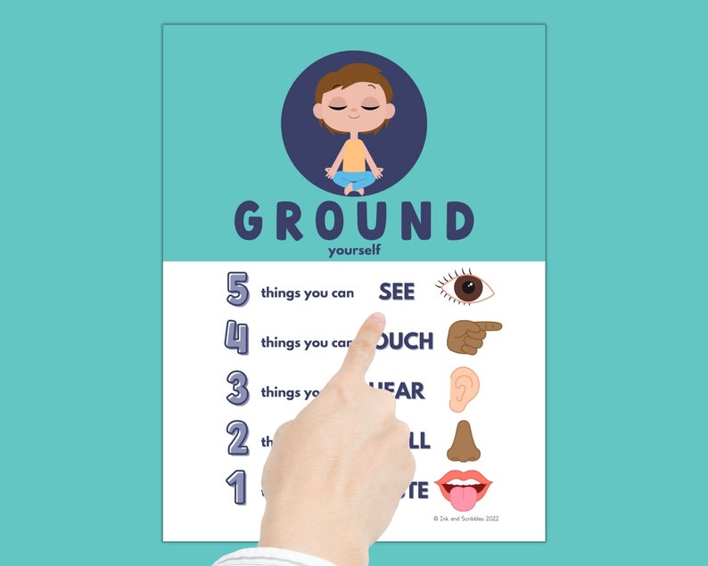 Mindfulness Grounding Technique Poster for Kids: Anxiety Relief ...