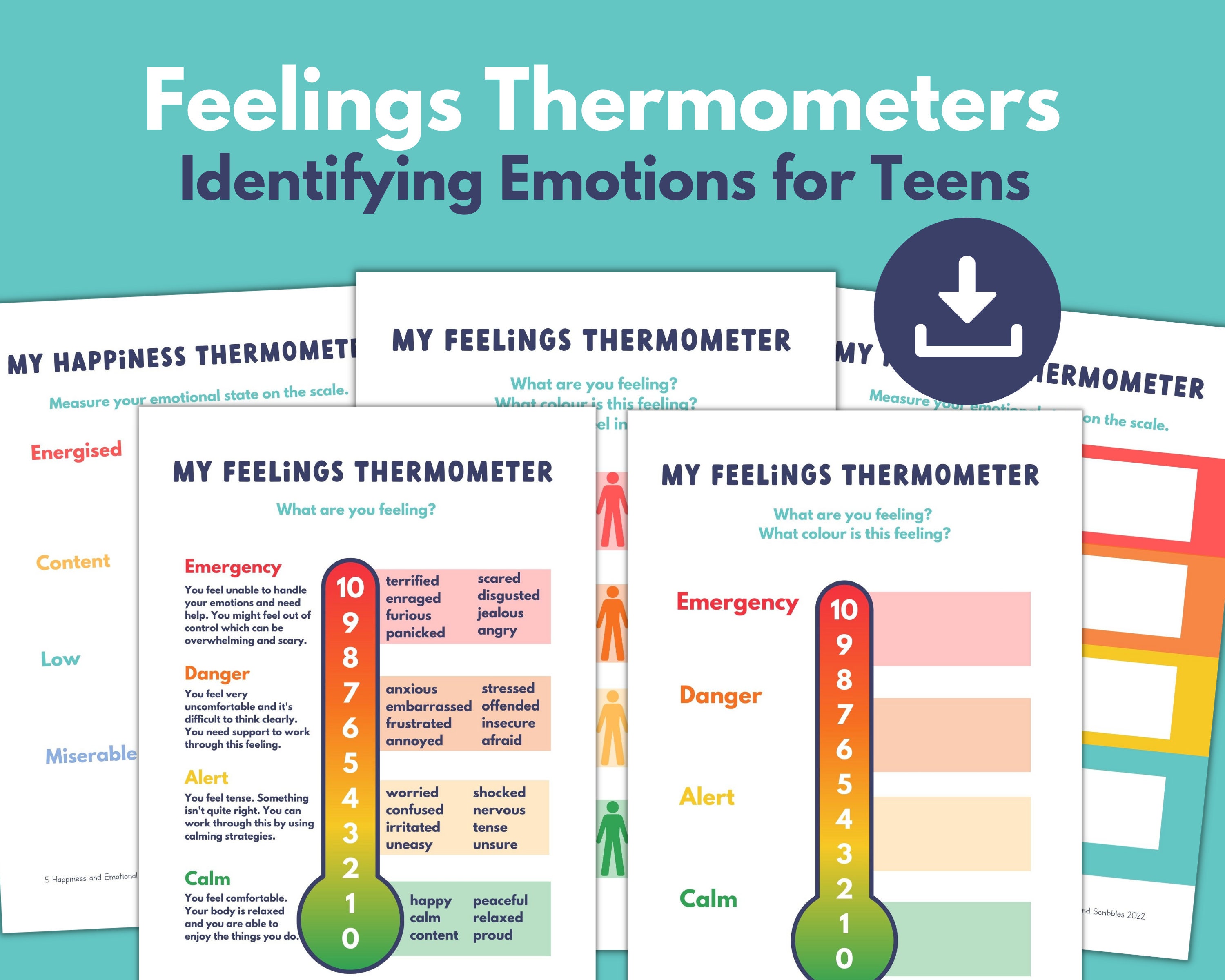 Feelings Thermometer PRINTABLE Scale for Kids and Teens Emotion ...