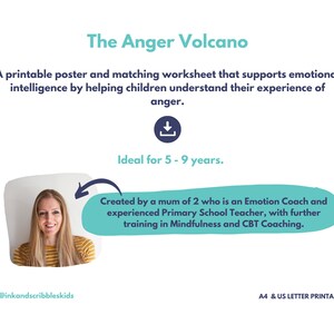 Anger Volcano Poster and Worksheet for Kids | Self Regulation Wall ...
