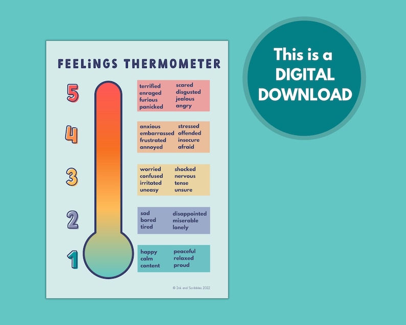 Emotions Thermometer Scale PRINTABLE for Kids Identifying - Etsy