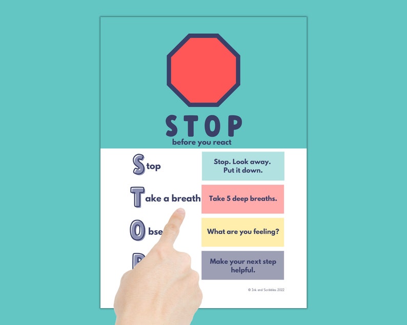 Coping Skills STOP Technique PRINTABLE Poster for Kids Emotional ...