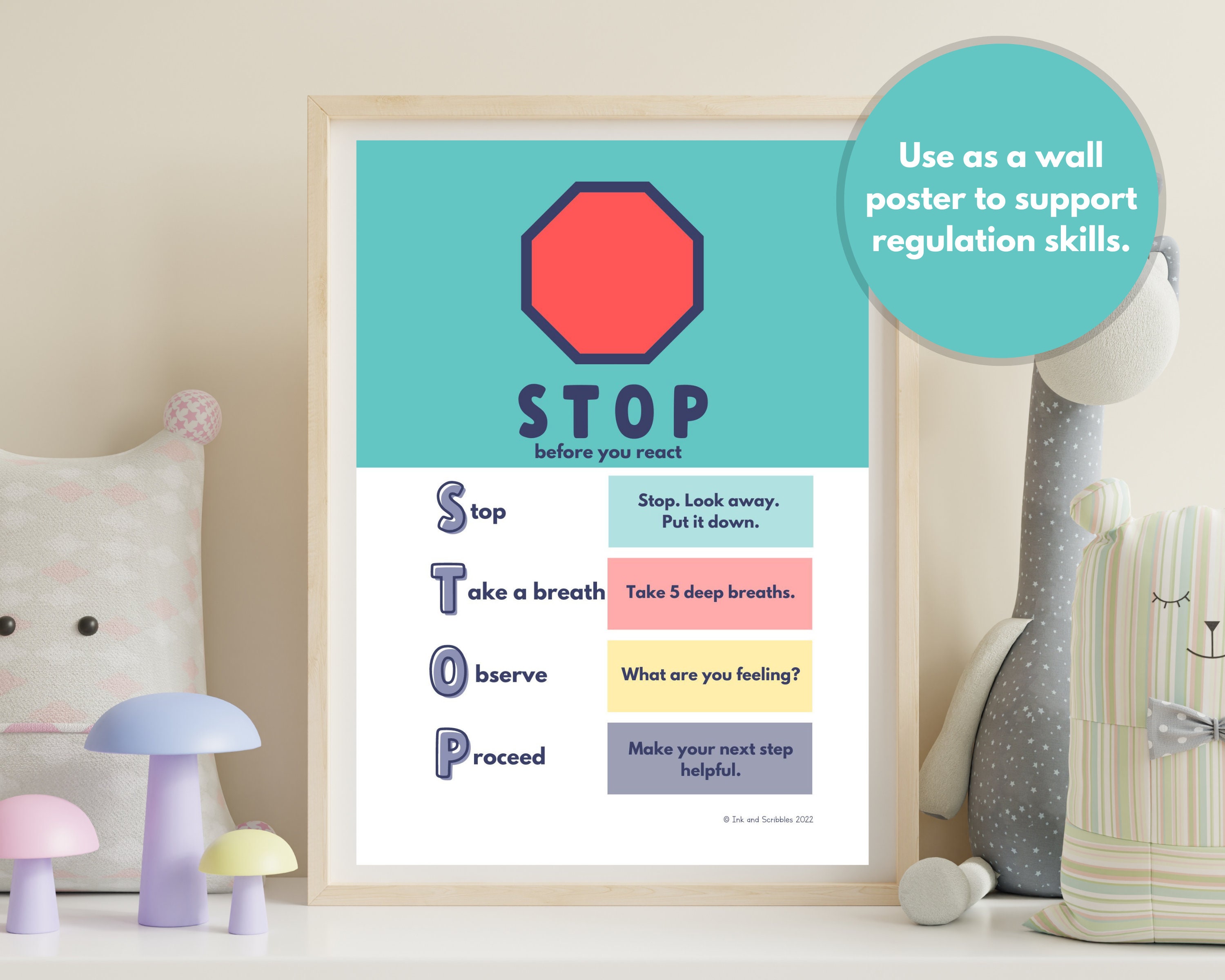 Coping Skills STOP Technique PRINTABLE Poster for Kids Emotional ...
