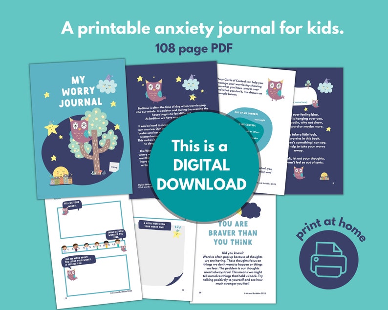 Anxiety Journal for Kids: Worry Owl Bedtime Support (printable PDF ...