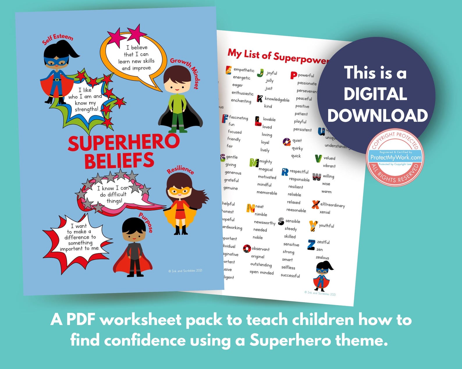 Confidence Self Esteem PRINTABLE for Kids | Superhero Themed Growth ...