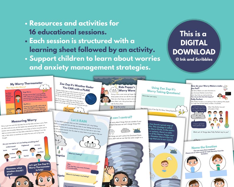 Child Anxiety Workbook Printable | 16‑session CBT Program & Worry ...