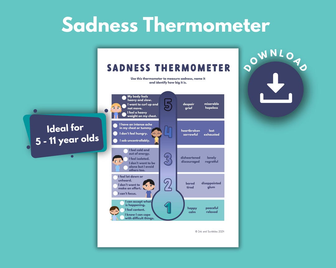 Sadness 5 Point Scale Thermometer PRINTABLE for Kids | Child Grief ...