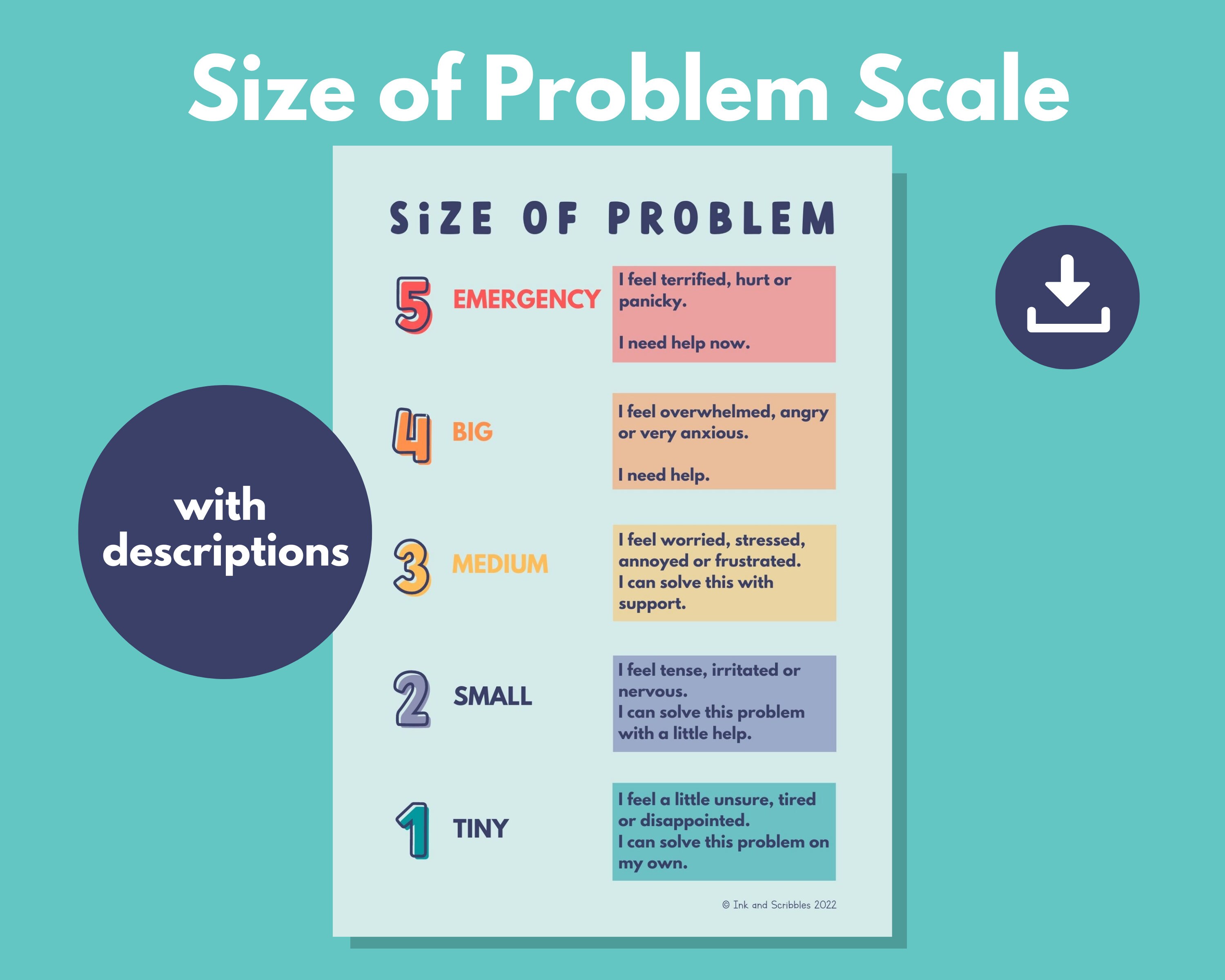 How Big is My Problem Sheet for Teens PRINTABLE Feelings Scale Social ...