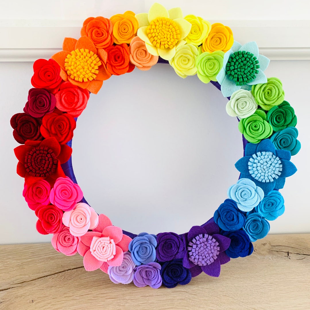 Rainbow Flower Wreath. Felt Flower Wreath. Rainbow Wreath. Rainbow ...