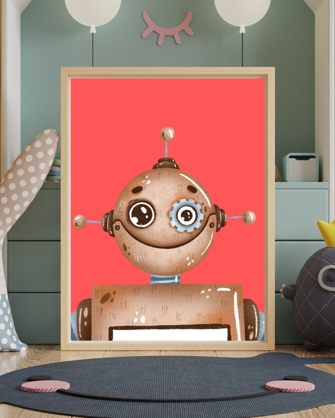 Kids Robot Art, Robot Nursery Art, Playroom Art, Playroom Robot Theme ...