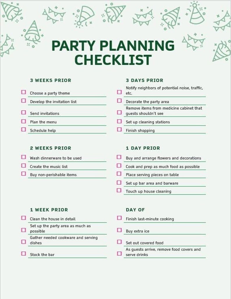 Party Planning Checklist - Etsy