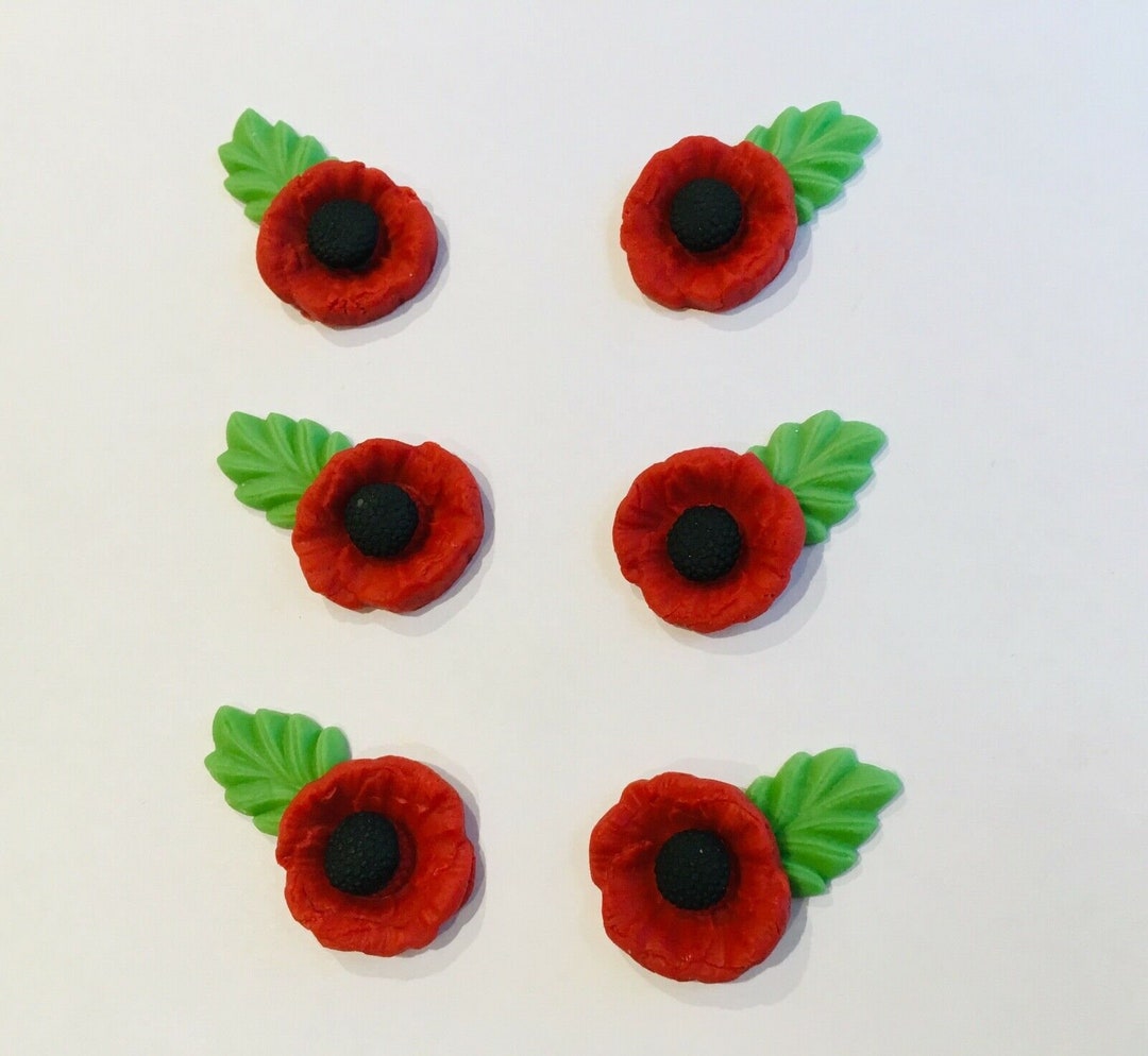 6 or 12 Edible Poppy Leaves Cake Decorations Fondant Handmade ...