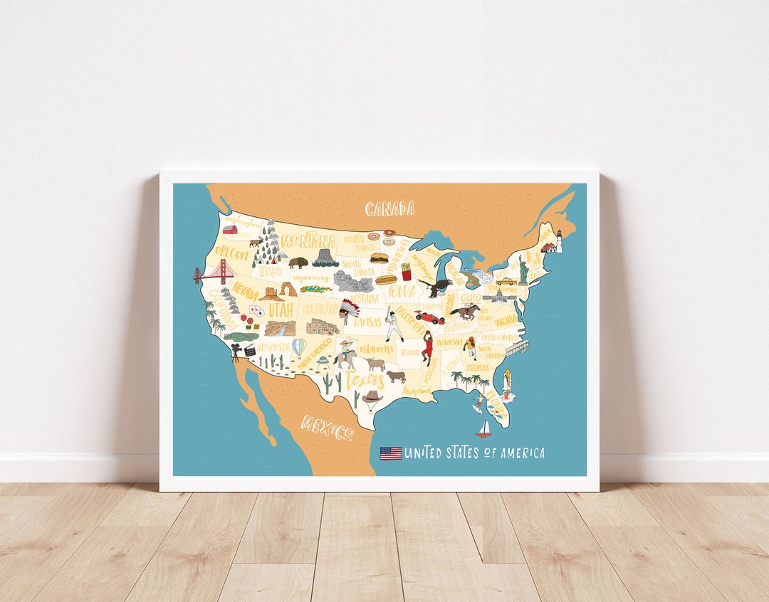 Illustrated Map of USA - Etsy
