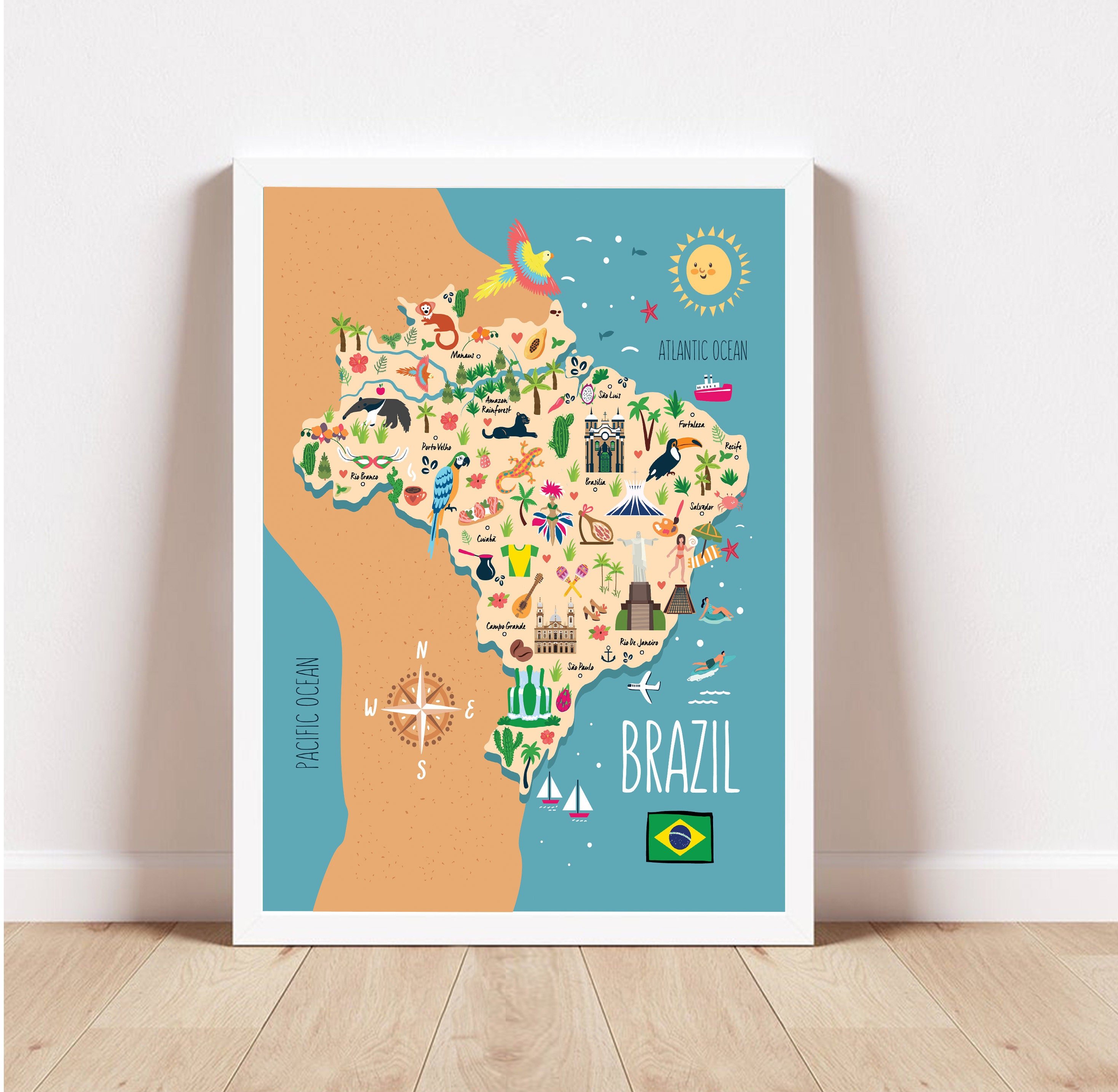Customised Map of Brazil - Etsy