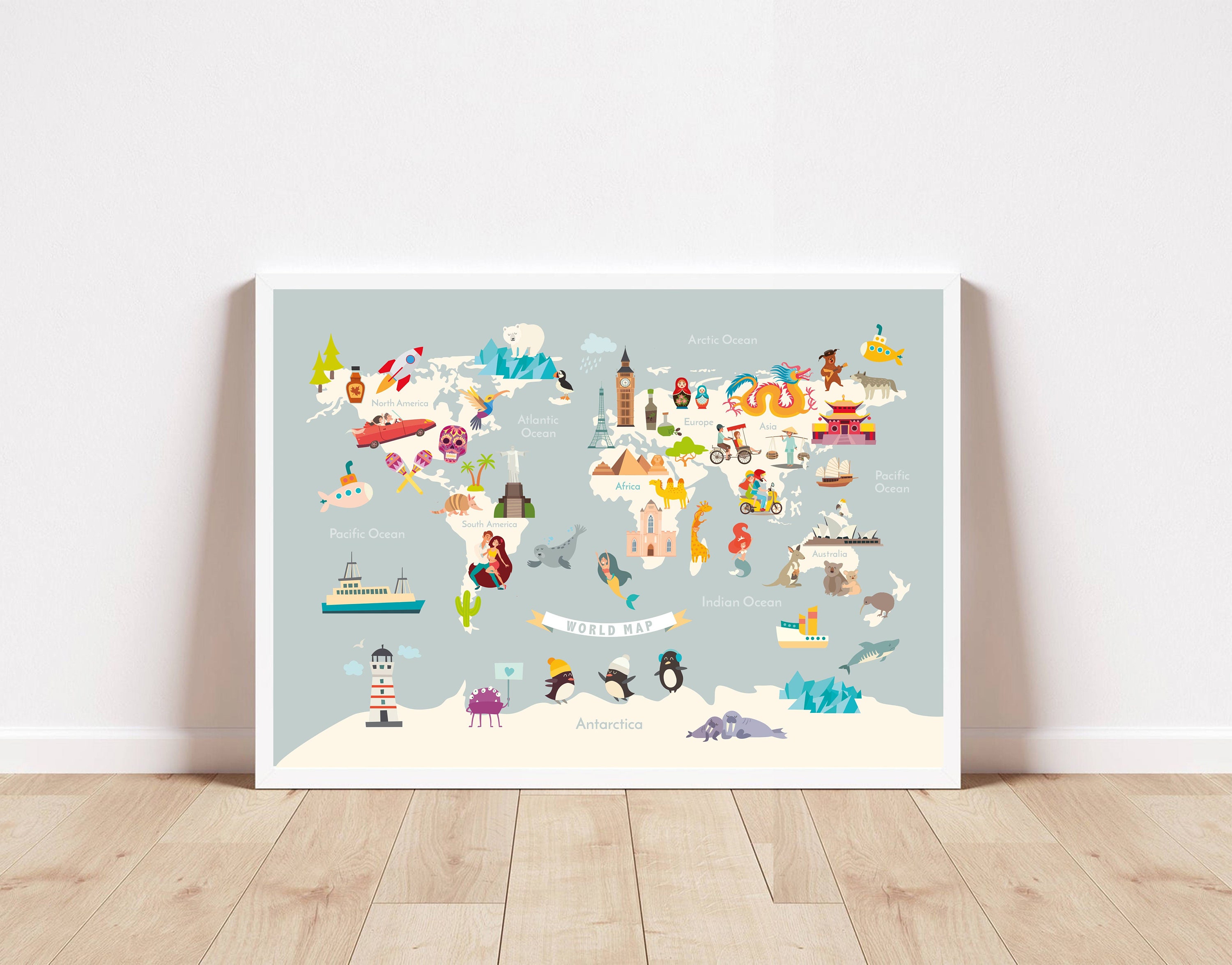 Illustrated World Map Print Limited Edition in 4 Colour | Etsy