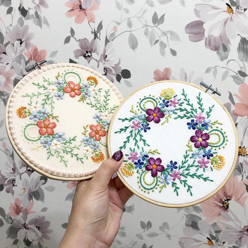 Spring Flower Wreath Hand Embroidery Pattern Digital - Etsy