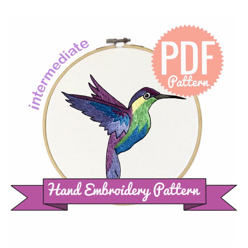 Hummingbird Hand Embroidery Pattern 7 Inches Digital - Etsy