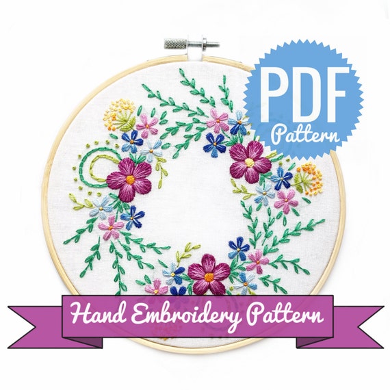 Bright Spring Flower Wreath Hand Embroidery Pattern Digital | Etsy
