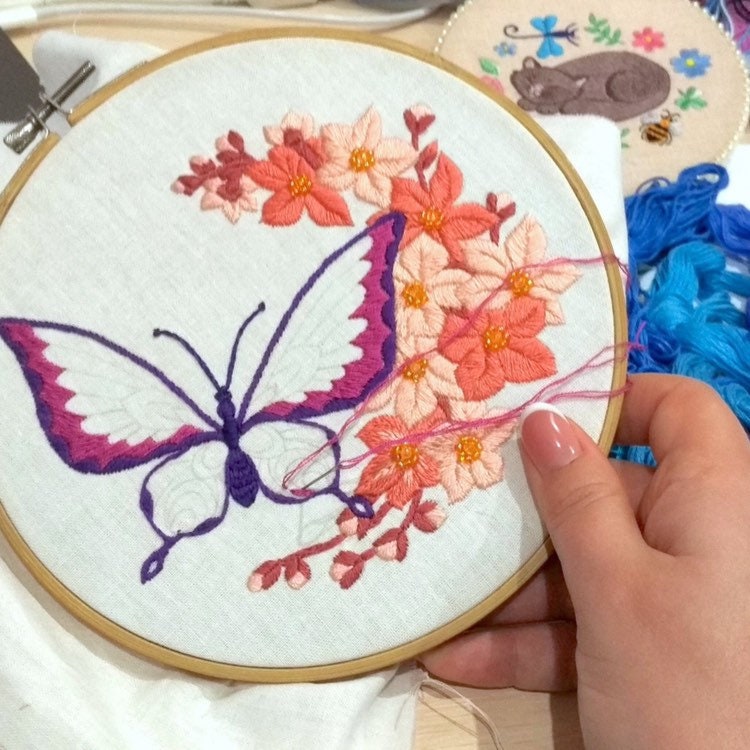Butterfly and Sakura Hand Embroidery Pattern Digital | Etsy