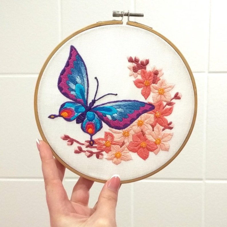 Butterfly and Sakura Hand Embroidery Pattern Digital - Etsy