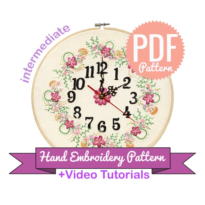 Spring Floral Clocks Hand Embroidery Pattern Digital | Etsy