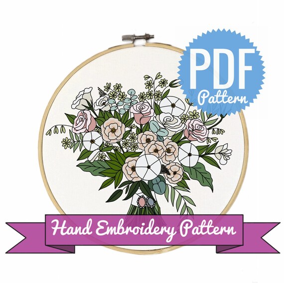 Cream Roses Wedding Bouquet Hand Embroidery Pattern Digital | Etsy