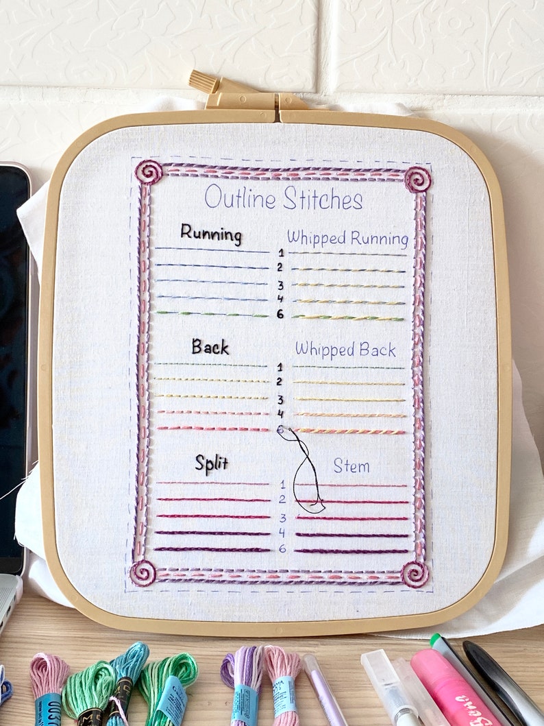 Outline Stitches Sampler Page | Stitch Sampler for Beginners, Hand ...