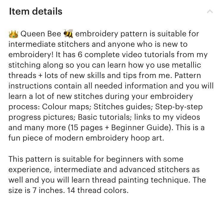Hand Embroidery Pattern Queen Bee Digital Download PDF | Etsy Canada