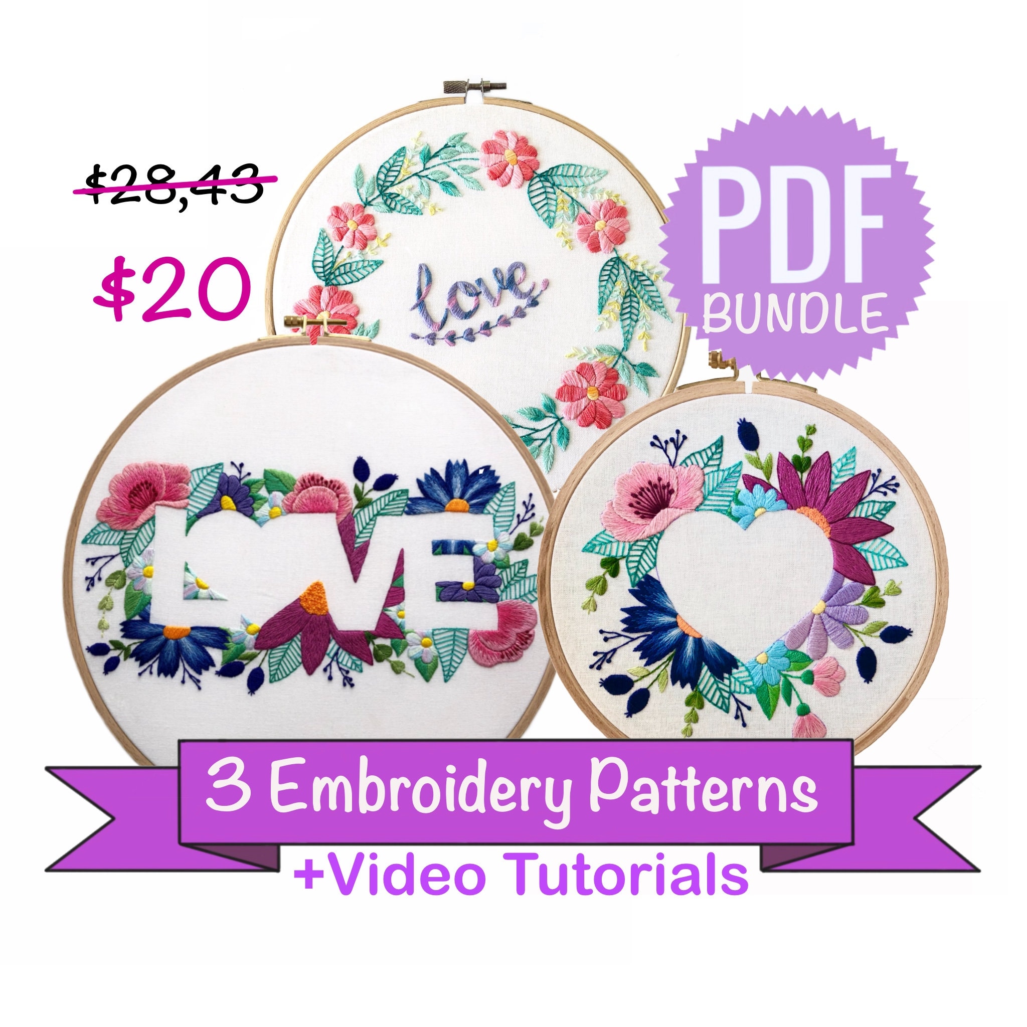 Valentines Day Bundle of 3 Hand Embroidery Patterns PDF - Etsy