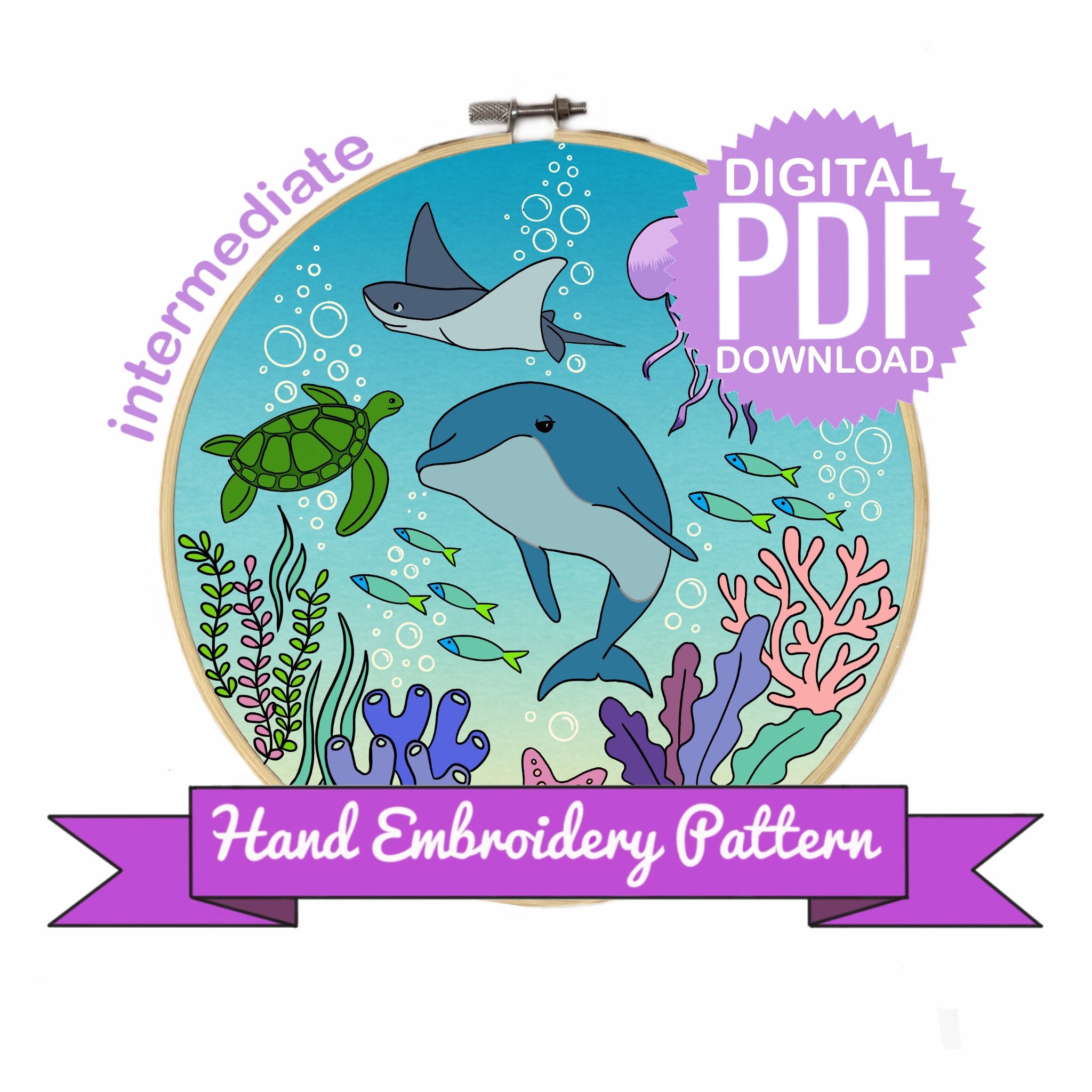 Hand Embroidery Pattern | Under the Water | Sea, Ocean Creatures ...
