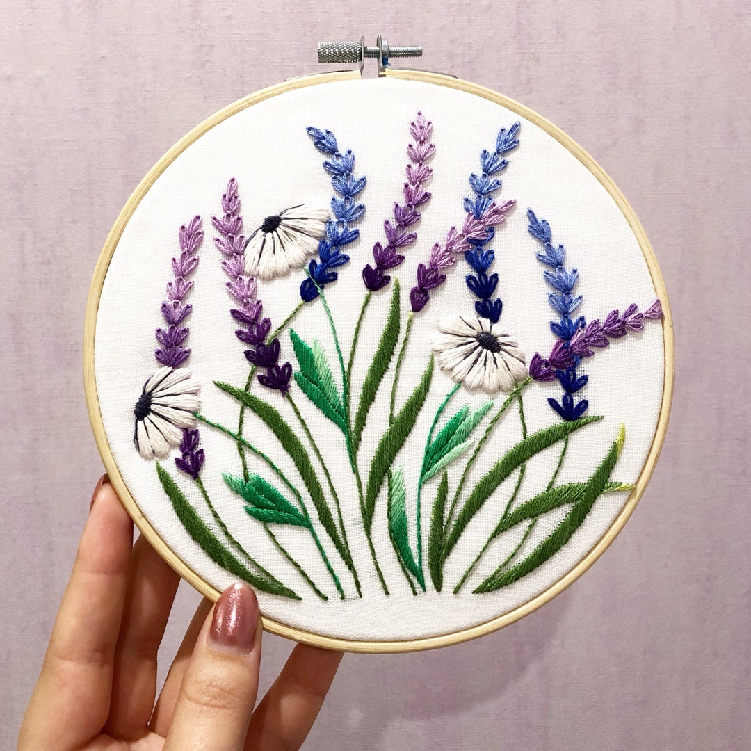 Hand Embroidery Pattern | Lavender and White Daisy | Digital Download ...