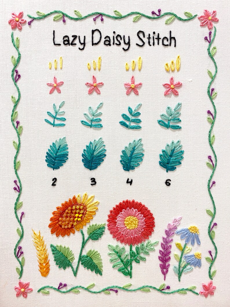Lazy Daisy Stitch Sampler Page for Beginners Hand Embroidery - Etsy